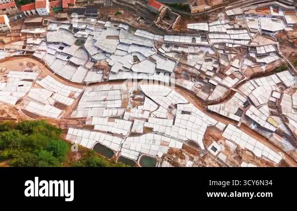 Aerial view of Anana Valley and its terraces for salt production, the ...