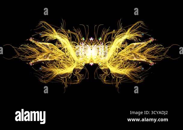 Radiant yellow threads bursting symmetrically from the center. The ...