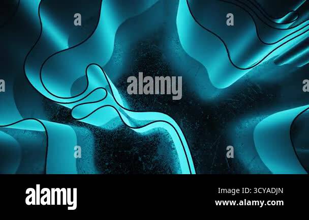 Bold teal ribbons outlined in black, swirling and sweeping across a ...