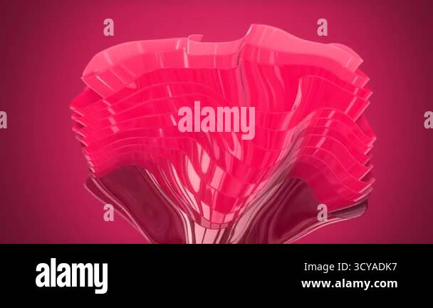 Translucent pink swirls and ribbons stacked in fluid, wave-like tiers ...