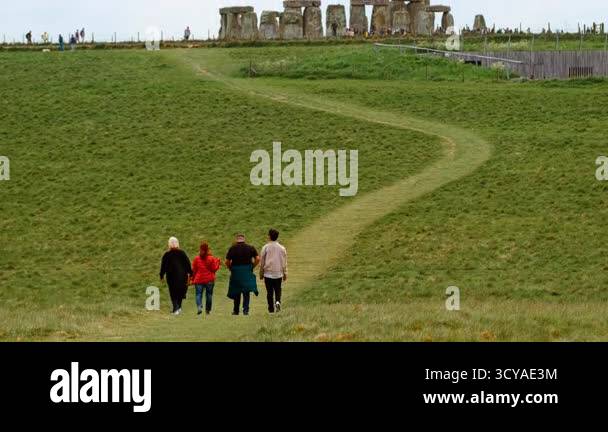 Stonehenge establishing shot portraying the iconic trilithon structures ...