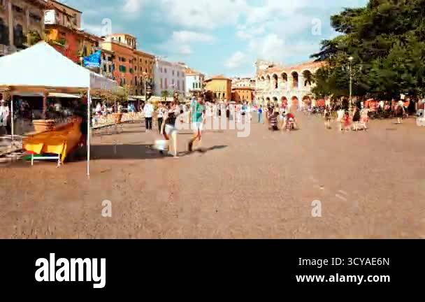 VERONA, Italy, 12 JULY 2024 - Dynamic hyperlapse tracking around the ...