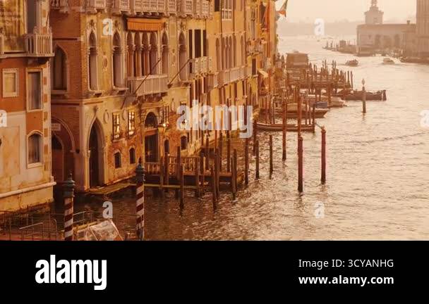 Sunrise view of the Grand Canal in Venice, Italy revealing elaborate ...
