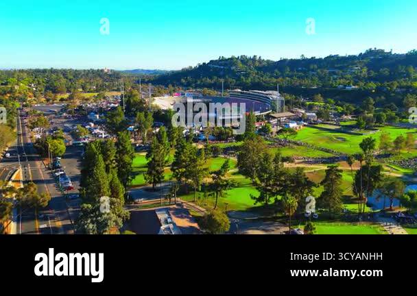 Aerial drone footage of Rose Bowl Stadium in Los Angeles, California ...
