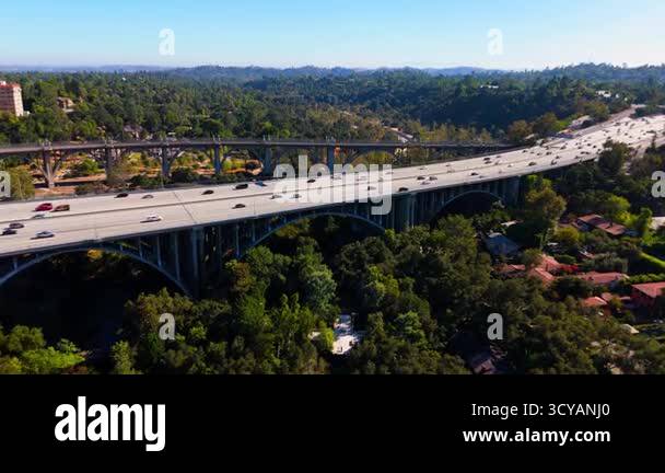 Drone footage captures the historic Colorado Street Bridge and nearby ...
