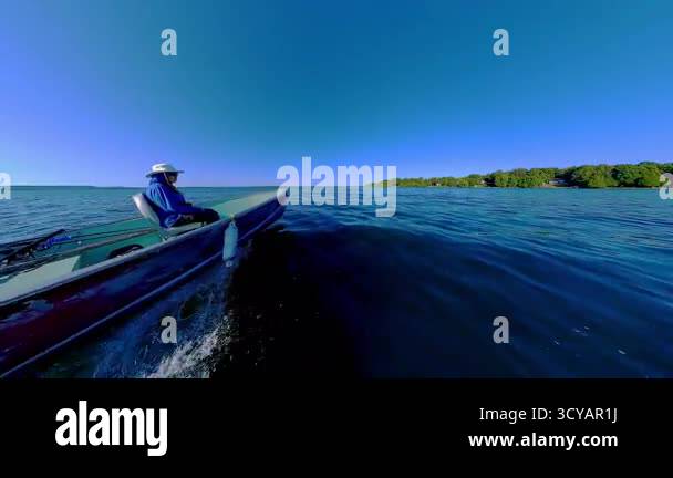 Evening boating in Manitoulin Island in Lake Huron. View of a boat and ...