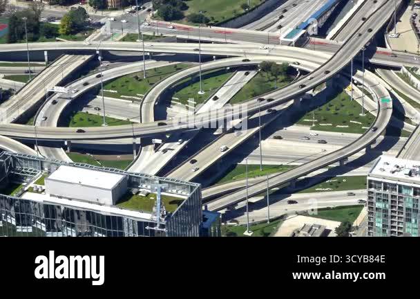 Jane Byrne Interchange aerial view reveals a sprawling urban highway, a ...