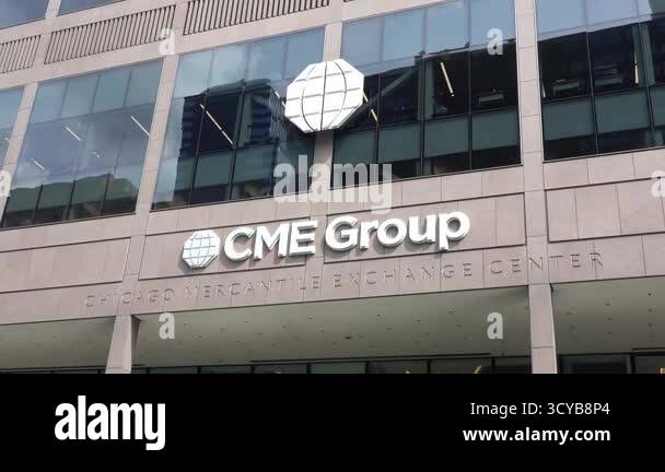 Chicago, Illinois, USA. Sep 21, 2025. The CME Group sign and logo are ...