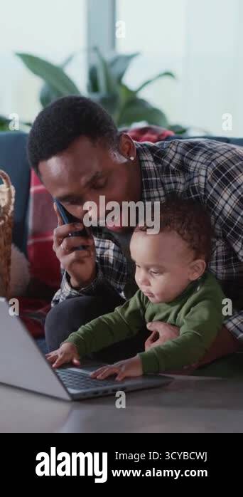 Happy affectionate family portrait of young dad and small child baby ...