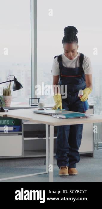 Multi-ethnic cleaning services team couple of african woman and ...