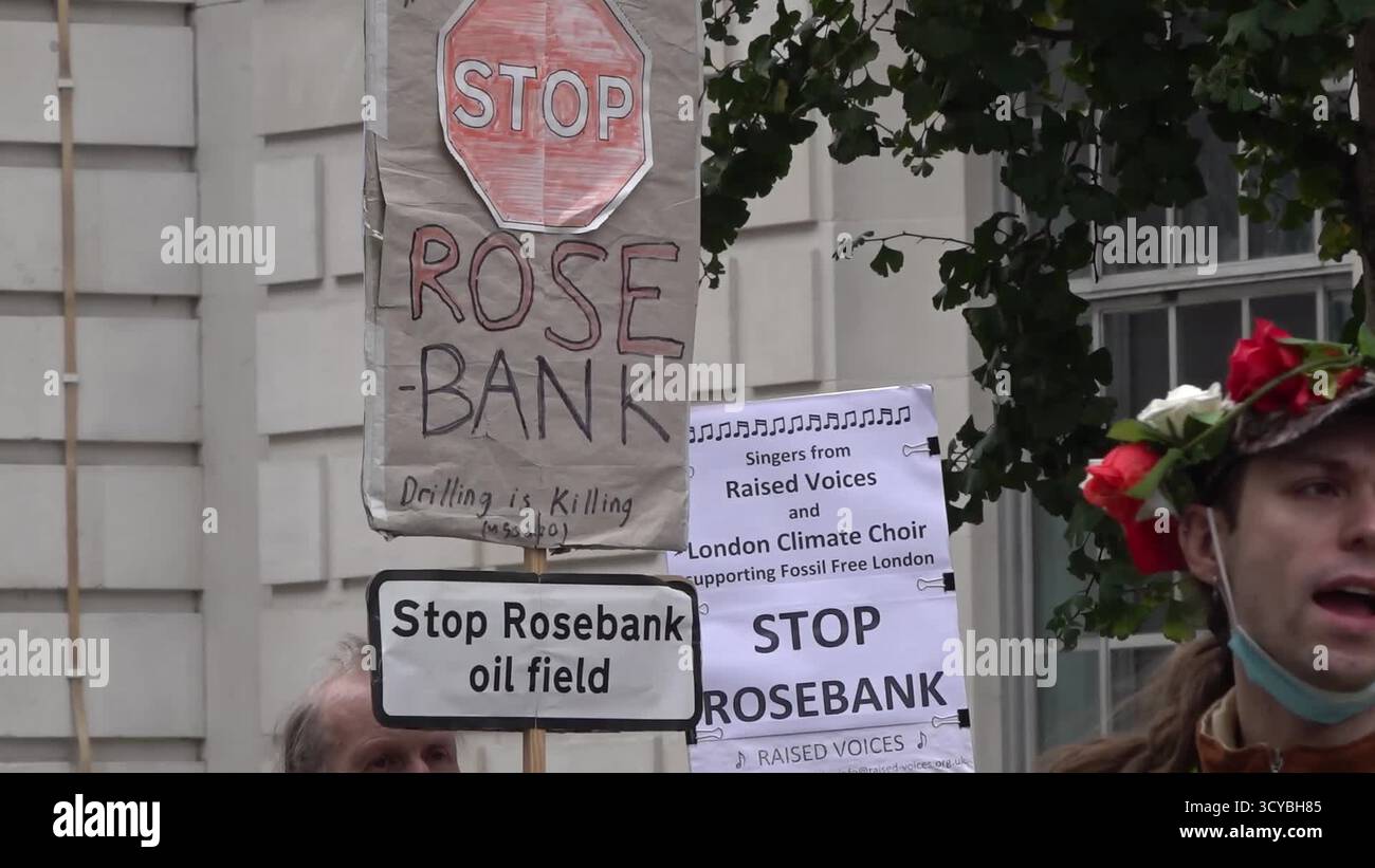 Campaigners and activists demonstrate against the Rosebank oil field ...