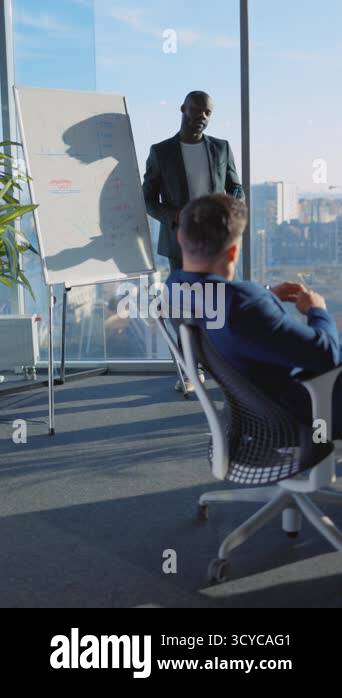 Vertical Video of African American Boss Leader Making Formal Speech for ...