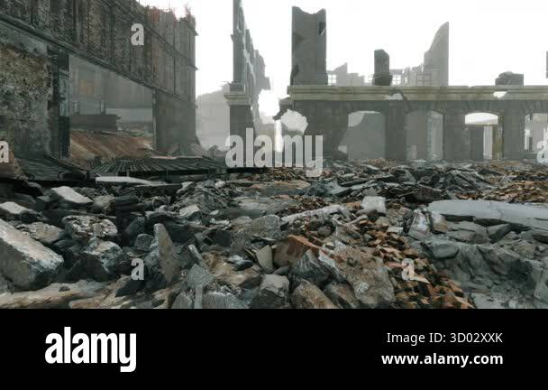 Conceptual war footage depicting the old town of a major city ravaged ...