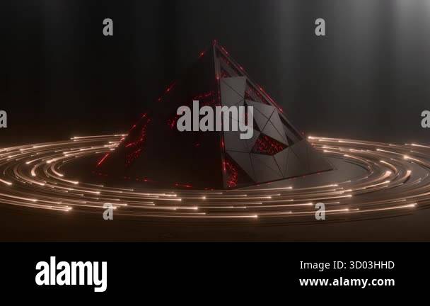 Futuristic Pyramid Sci-Fi Background Glowing Red and Gold Tech Loop ...