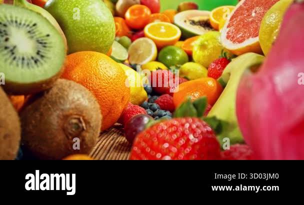 Various Kind of Fresh Exotic Fruits. Camera Placed on Motion Control ...