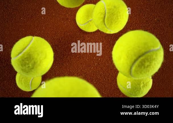 Super Slow Motion of Falling Tennis Balls on Clay. Top View. Filmed on ...