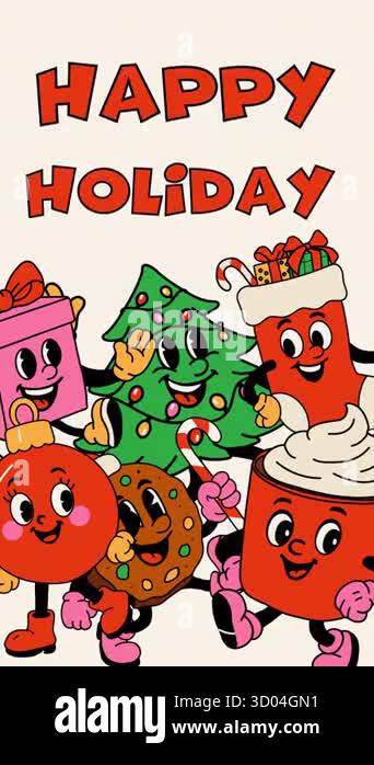 Cartoon Art of Running Characters Celebrating Happy Holidays. Loop ...