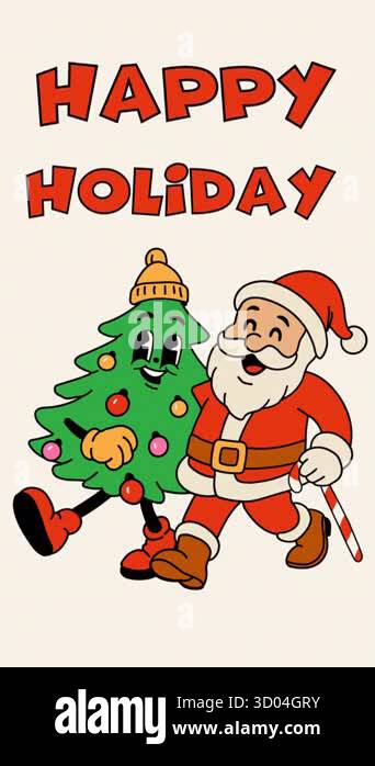 Happy Holidays Message with Santa and Christmas Tree Design. Loop ...