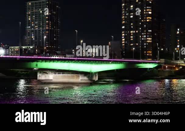 Tsukuda ohashi bridge, Japan Tokyo Night May 2025 Stock Video Footage ...