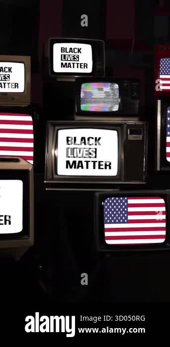 Retro TVs Displaying Black Lives Matter Logo and American Flag ...