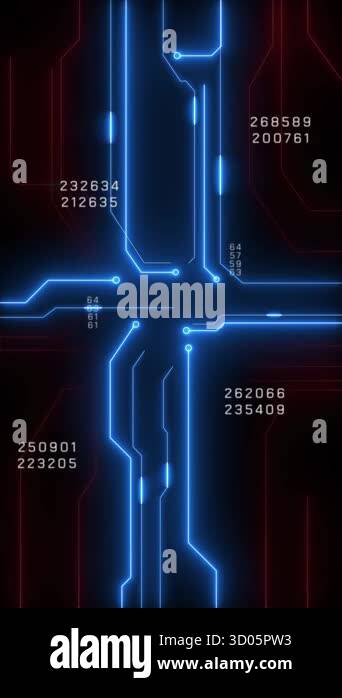 An animated blue HUD interface with abstract circuit board elements and ...