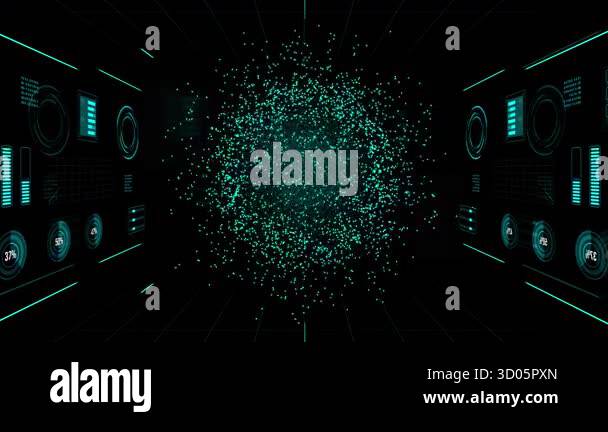 A high tech looping motion graphic showing a central circle scanner ...