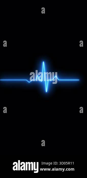 A minimalist vertical loop featuring a glowing blue neon EKG or ...