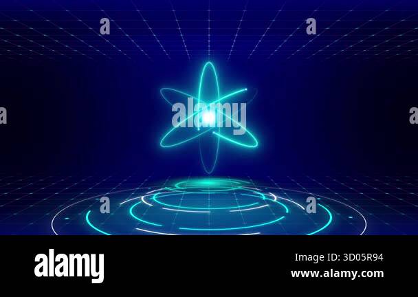 A captivating motion graphic featuring a glowing atom with orbiting ...