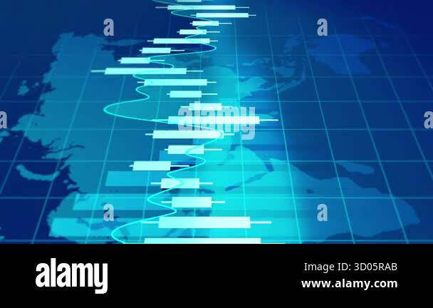 A professional motion graphic featuring a candlestick chart overlay on ...