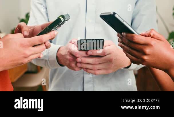 Diverse hands actively engage with their smartphones, highlighting ...