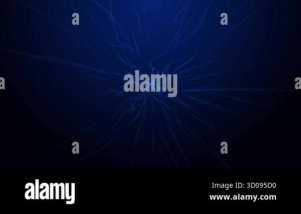 Abstract blue animation features radiant lines emerging from a central ...