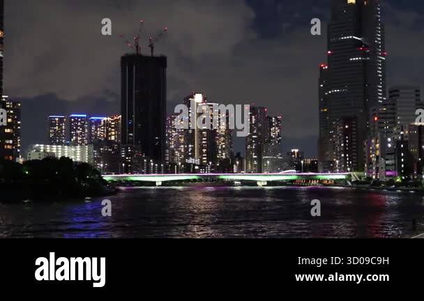 Tsukuda ohashi bridge, Japan Tokyo Night May 2025 Stock Video Footage ...