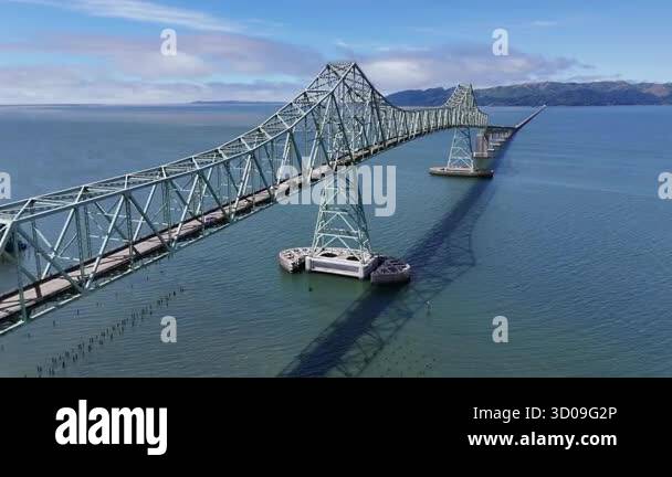 Astoria Megler Bridge Columbia river Pacific Northwest aerial drone ...