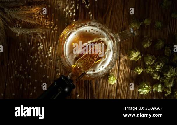 Super Slow Motion of Pouring Beer Inside Glass With Camera Motion Into ...