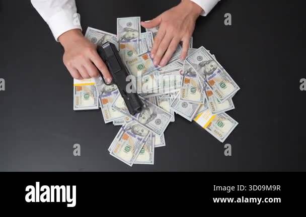 Criminal taking money. Armed robber crime deal. Thief killer do robbery ...