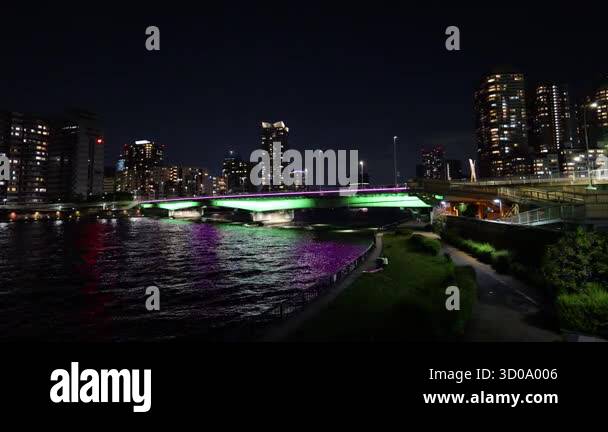 Tsukuda ohashi bridge, Japan Tokyo Night May 2025 Stock Video Footage ...