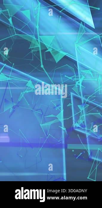 Animation of multiple blue shapes floating on blue background. digital ...