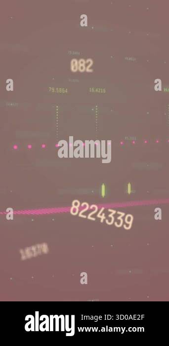 Animation of changing numbers and alphabets against financial data processing on gradient ...
