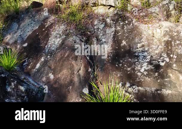 Aerial view of rocky landscape transitioning to lush greenery, captured ...