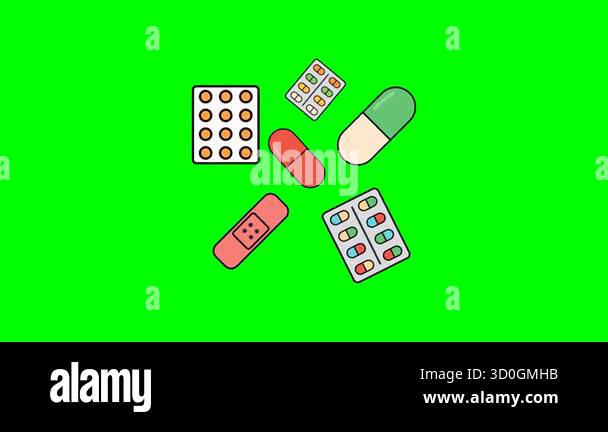 Healthcare and Medicine Animation with Assorted Pills and Bandages on ...