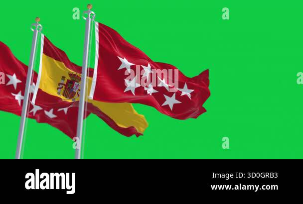 Detail of the Community of Madrid flag waving with national spanish ...