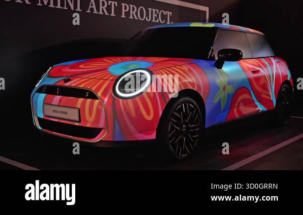 October 03. 2025 Munich. Germany. Inside a mini cooper car retailer ...