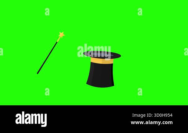 magic hat, animated magic hat blink magic trick 4k looping green screen ...