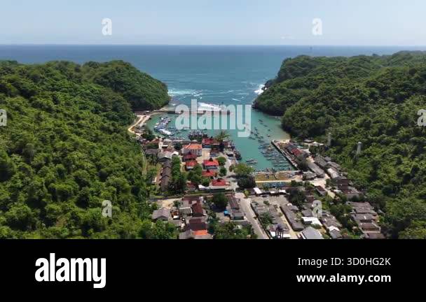 Aerial view of Sadeng Beach, Gunung Kidul, Yogyakarta. This beach is ...