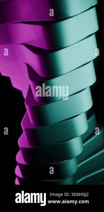 Teal metallic ribbons flow in a wave motion, illuminated by a purple ...