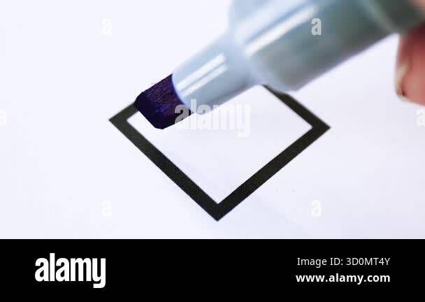 Cross vote inside a square on paper with blue marker drawn, symbolizing ...
