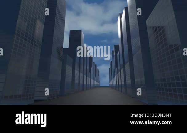 Modern skyscraper skyline view with forward camera movement and moving ...