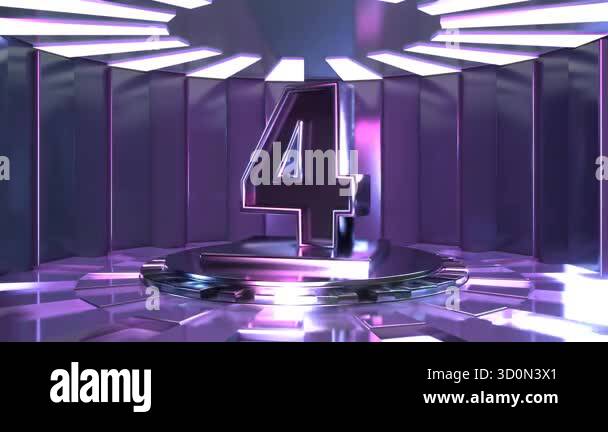 A 3D rendered animation of the number four in a glossy metallic finish ...