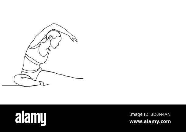 animated continuous line drawing of athletic woman stretching on floor ...
