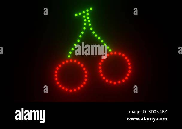 Pulsing Neon Dot Cherry Shape on Black Background Stock Video Footage ...